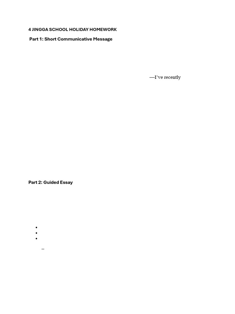 Part 1: Short Communicative Message: 4 Jingga School Holiday Homework | PDF