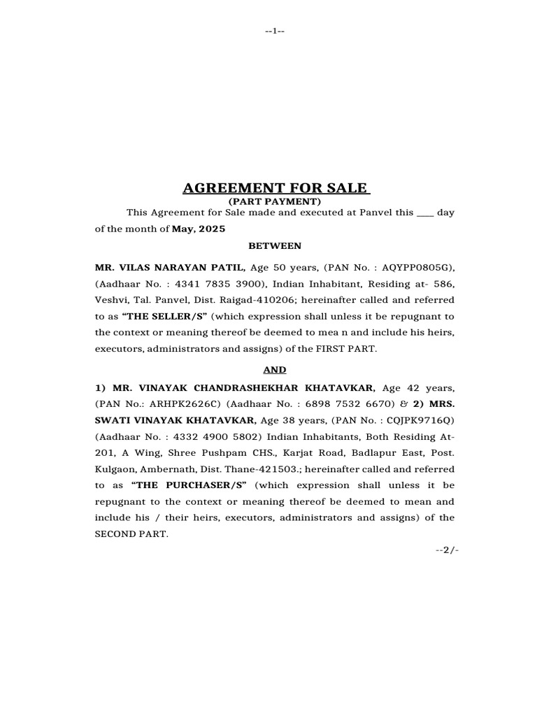 Draft Agreement Vinayak Word | PDF