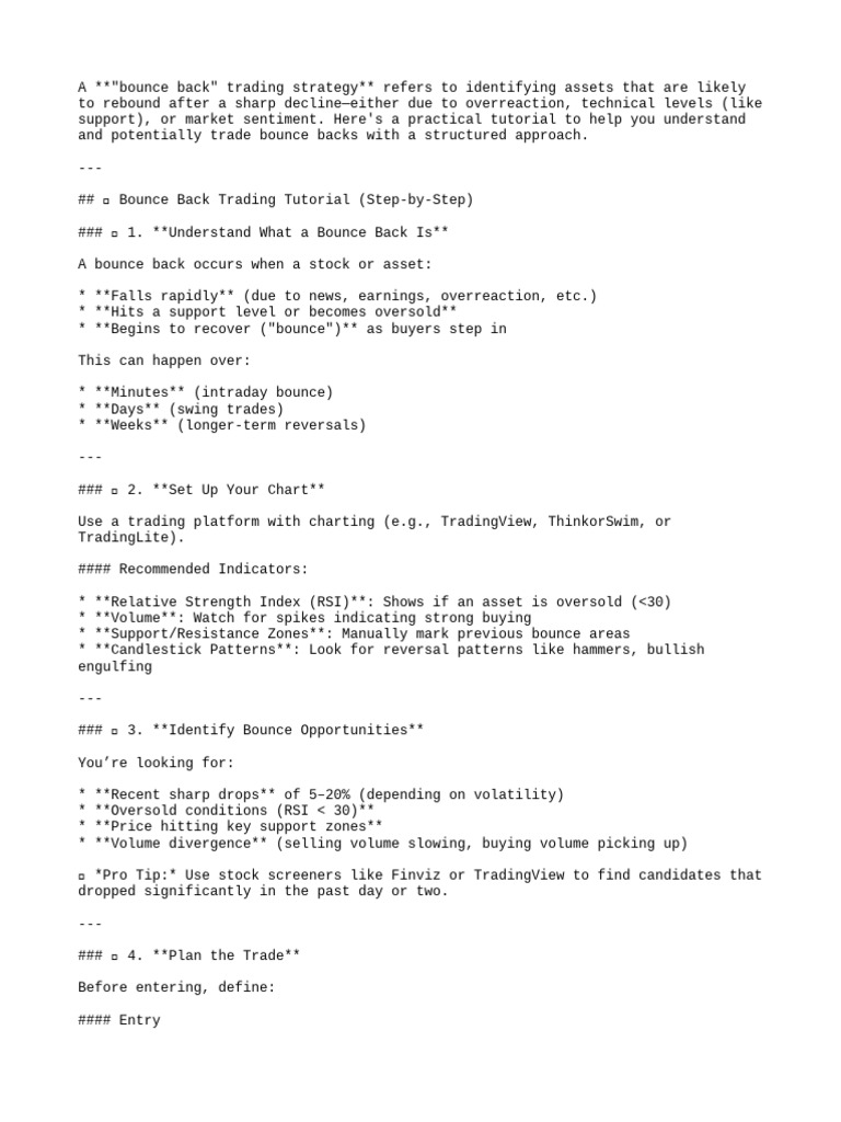 Bounce Back Trading Tutorial (Step-By-Step) | PDF | Equity Securities ...
