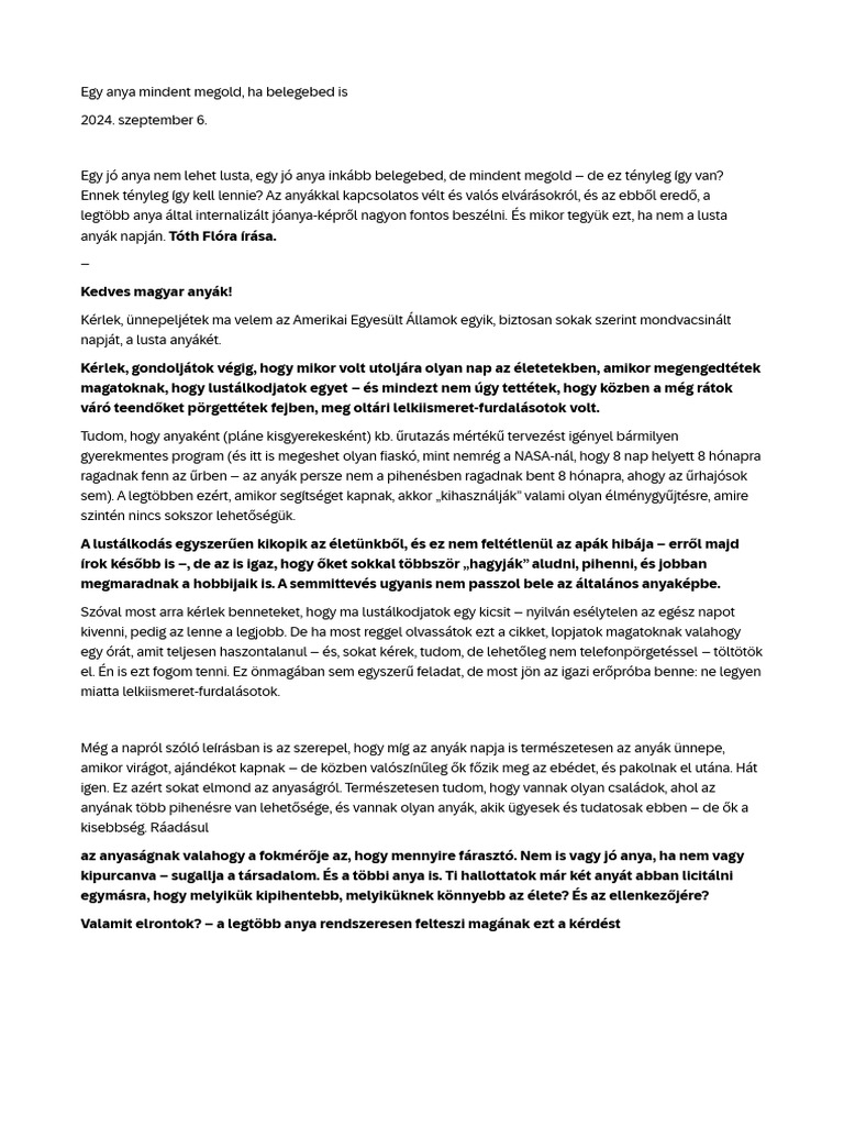 Tóth Flóra Egy Anya Mindent Megold | PDF