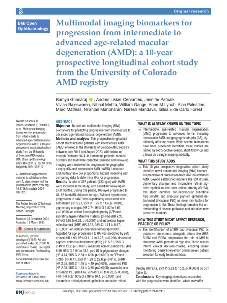 Imaging Biomarkers for AMD Progression | PDF | Retina | Ophthalmology