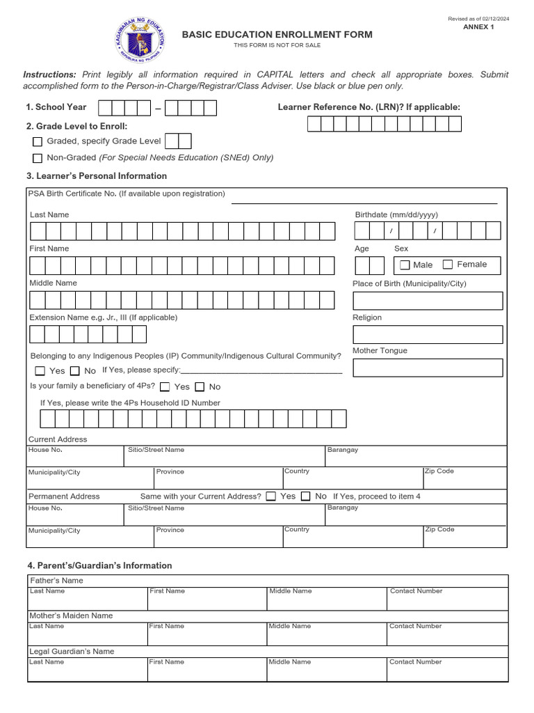 Basic Education Enrollment Form | PDF | Disability | Visual Impairment
