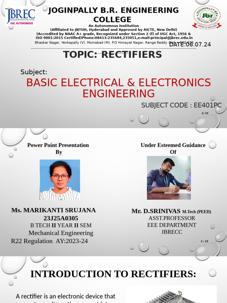 Beee-23j25a0305 Ppt2 Mech | PDF | Rectifier | Electronic Engineering