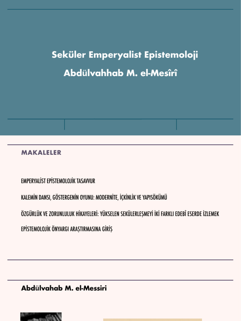 Seküler Emperyalist Epistemoloji Abd Lvahhab M. El-Mesîrî | PDF