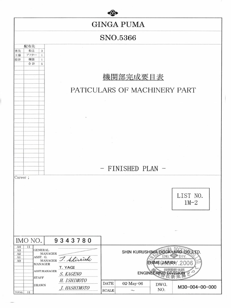 1m-02 Particulars of Machinery Part (Finished Plan) | PDF | Diesel ...