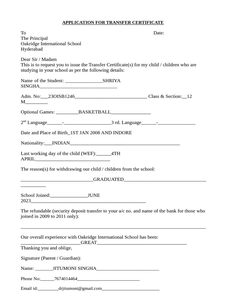 Application For Transfer Certificate - 1 Copy 2 | PDF