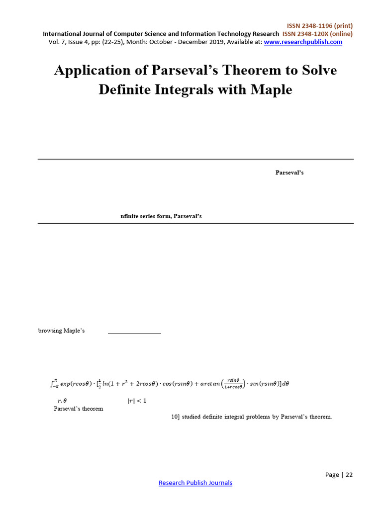 Application of Parseval's Theorem-8035 | PDF | Integral | Mathematics