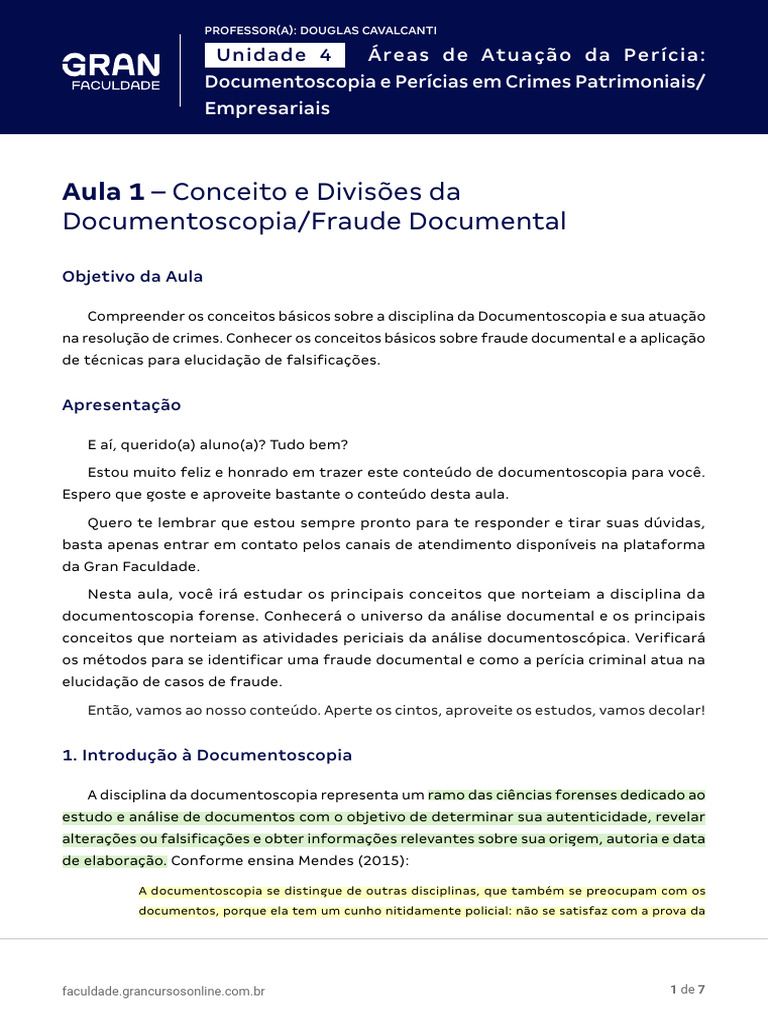 Introdução à Documentoscopia Forense | PDF | Testemunha especializada ...
