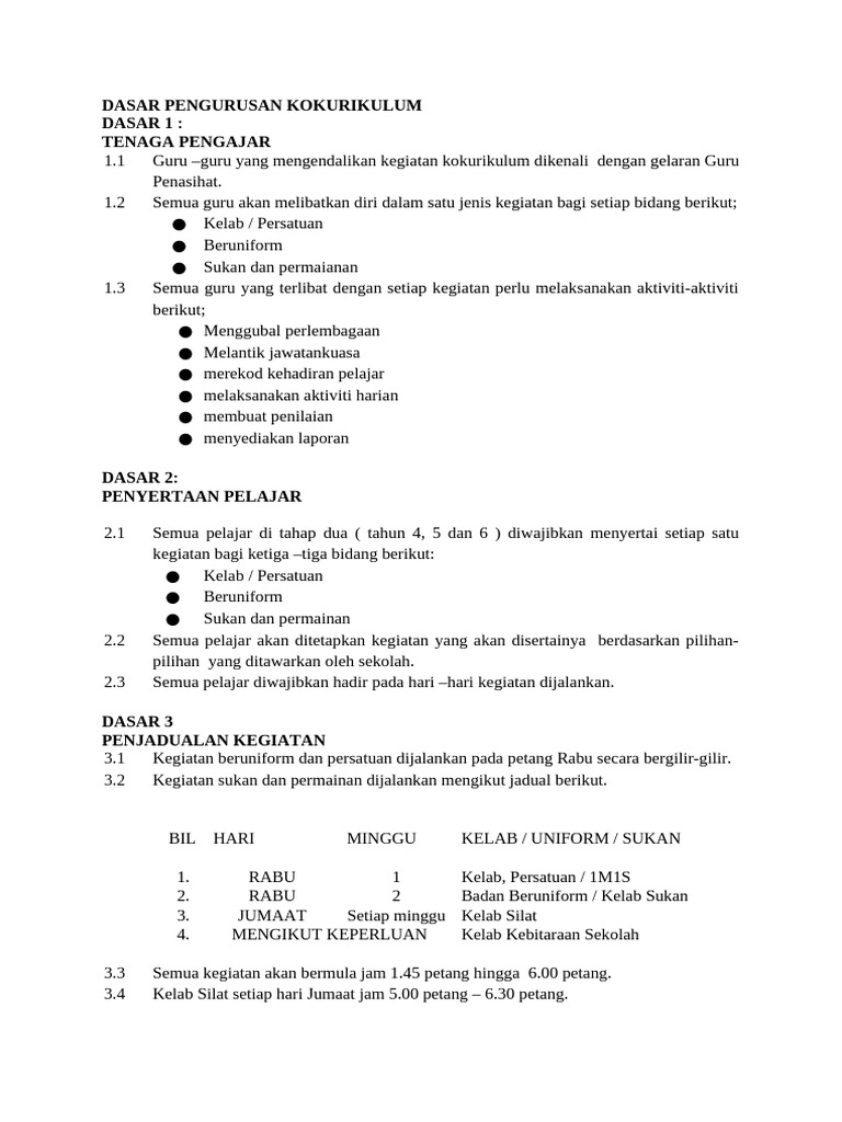 Dasar Pengurusan Kokurikulum | PDF