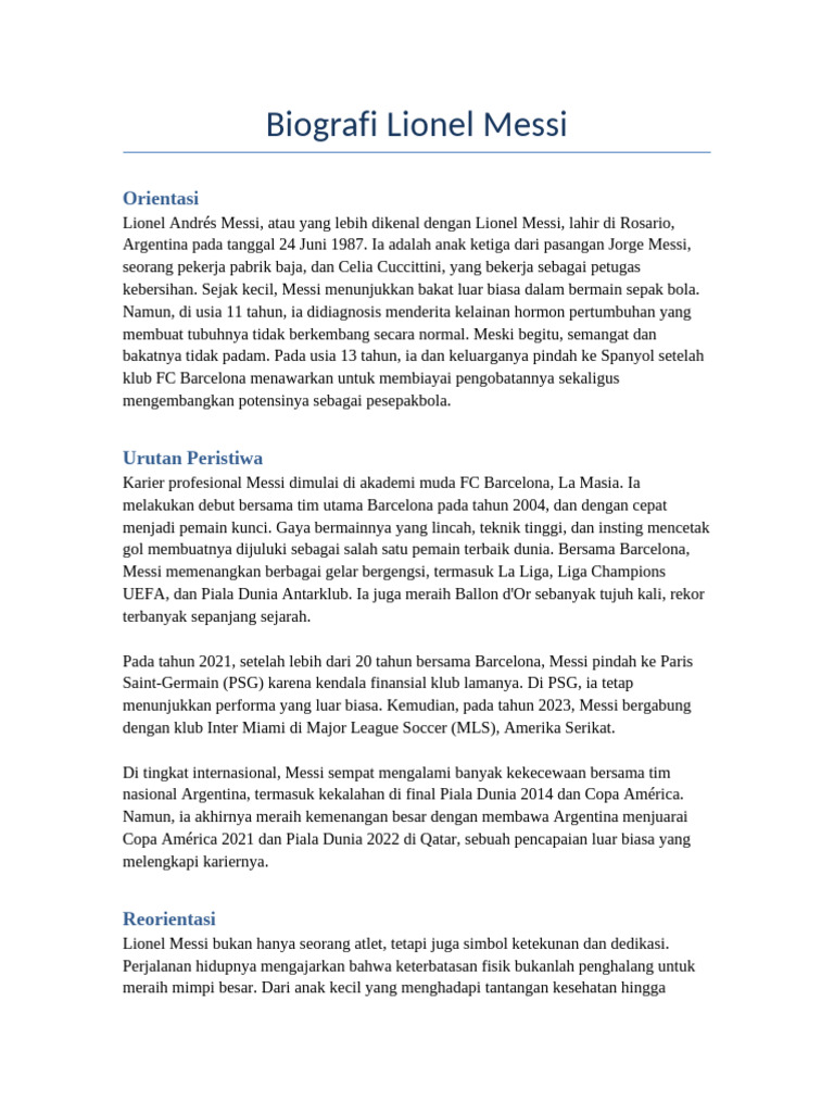 Biografi Singkat Lionel Messi | PDF