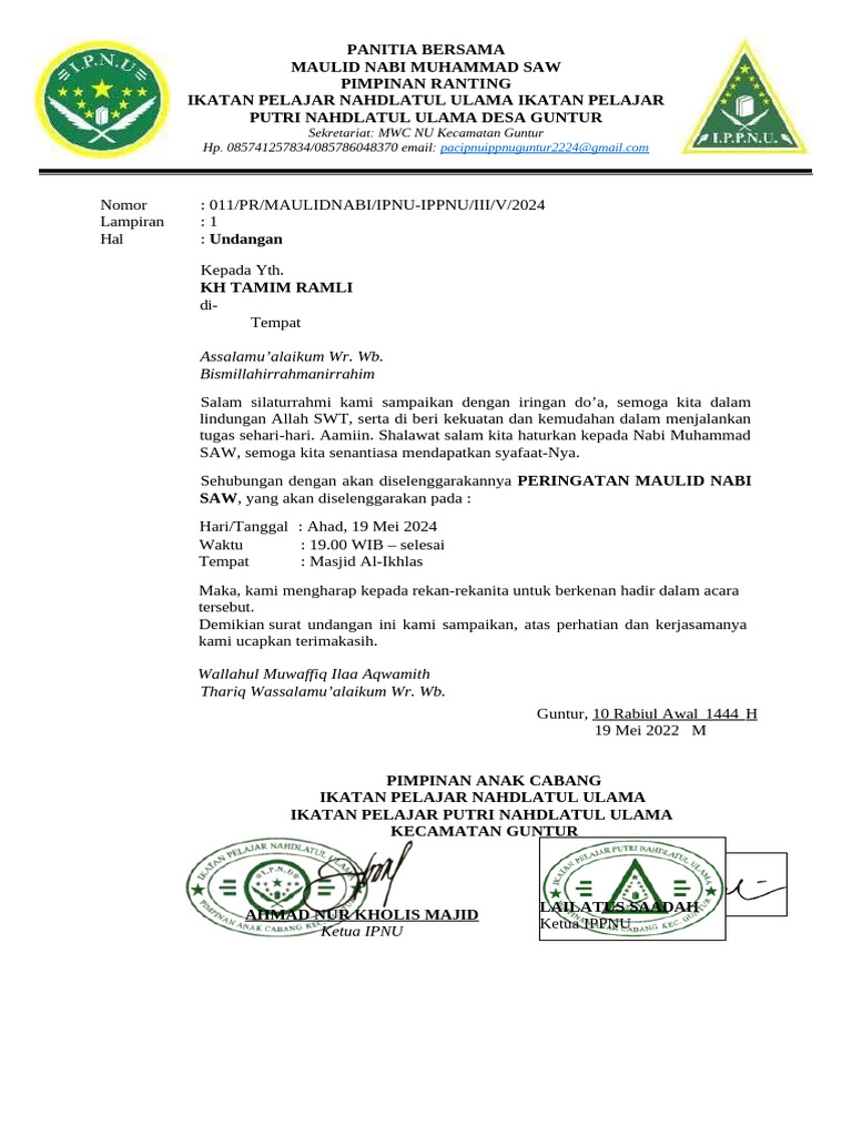 Undangan Peringatan Maulid Nabi 2024 | PDF