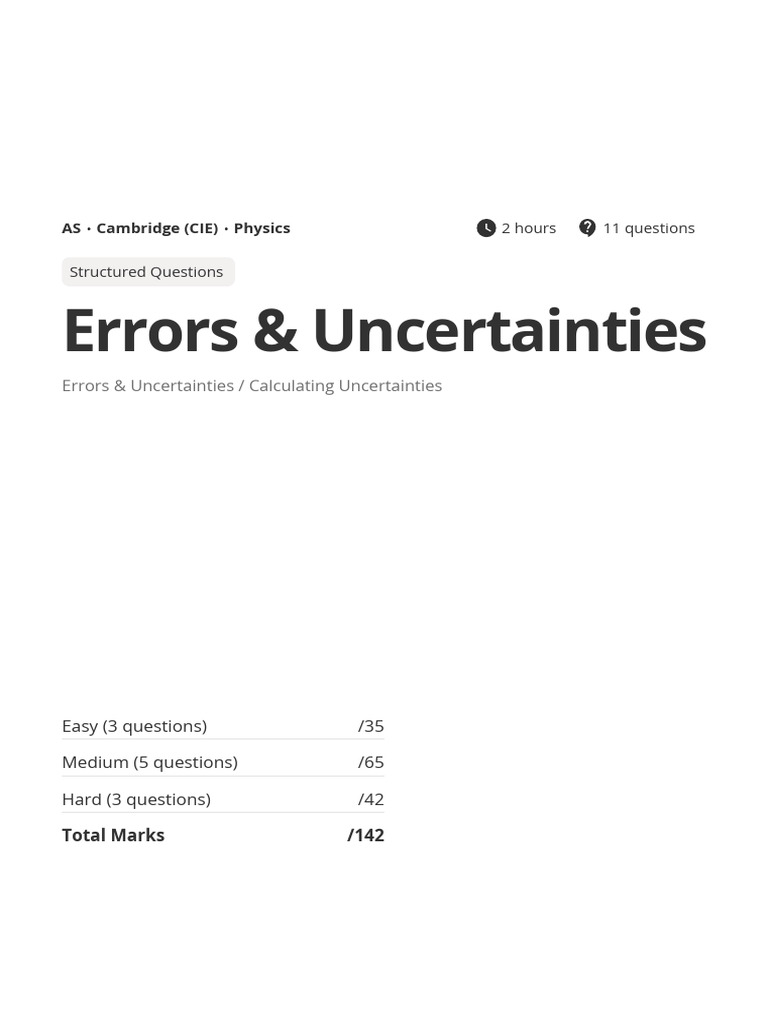 1 3 Errors and Uncertainties Structured Questions With MS | PDF | Observational Error | Accuracy ...