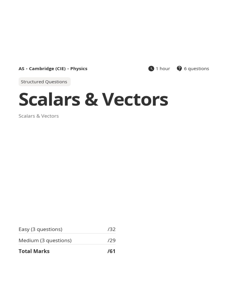 1 4 Scalars and Vectors Structured Questions With MS | PDF | Force | Euclidean Vector