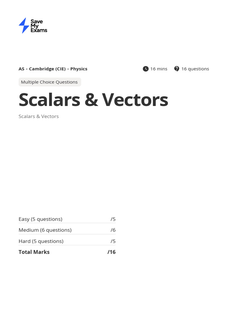 1 4 Scalars and Vectors MCQ | PDF | Euclidean Vector | Velocity