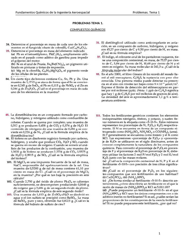 Problemas Tema 1 | PDF | Química | Ciencias fisicas