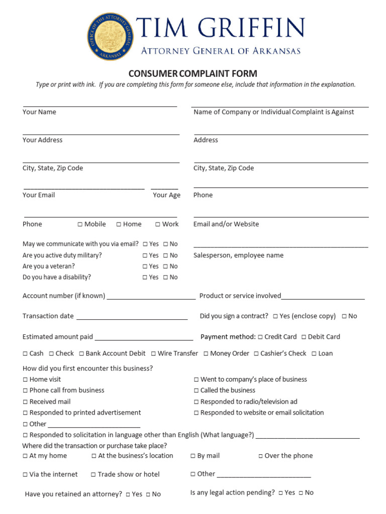 Consumer Complaint Form UPDATED | PDF | Debit Card | Complaint