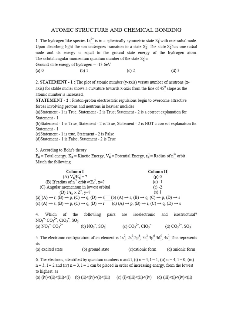Atomic Structure and Chemical Bonding | PDF | Atoms | Atomic Orbital