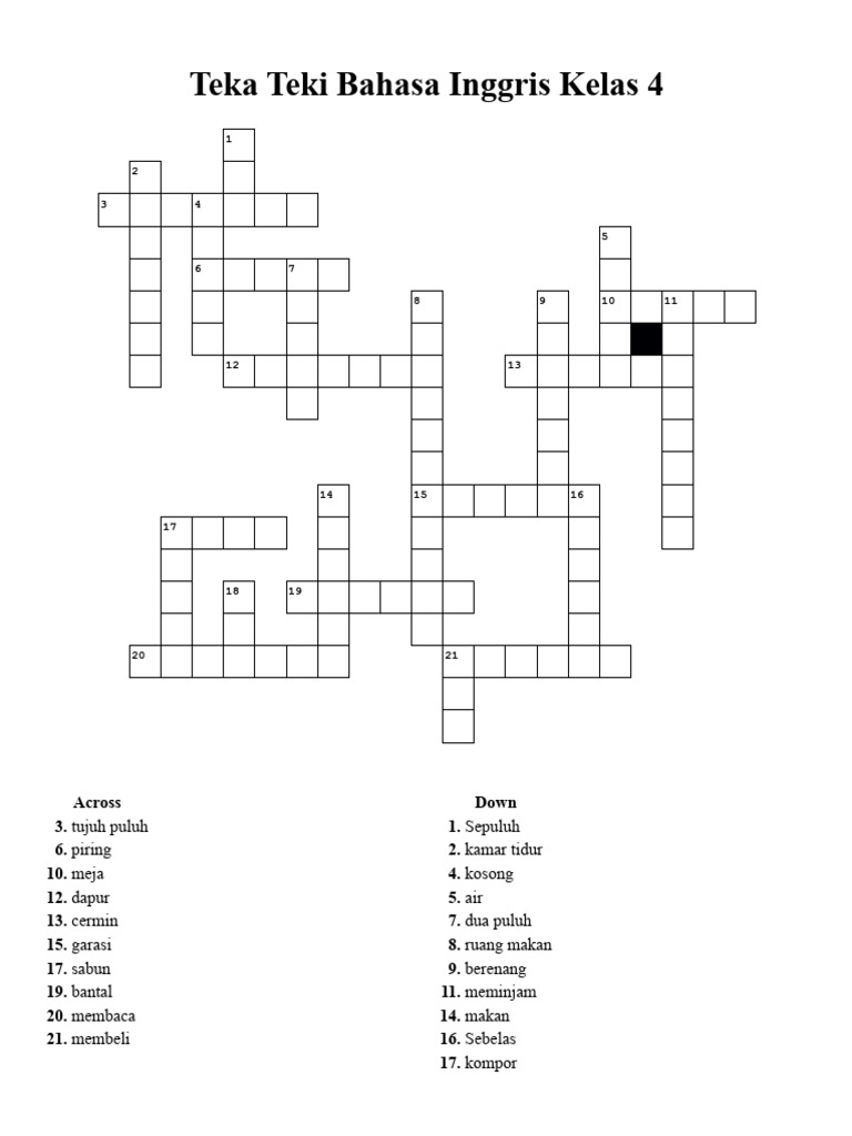 Teka Teki Bahasa Inggris Kelas 4 | PDF