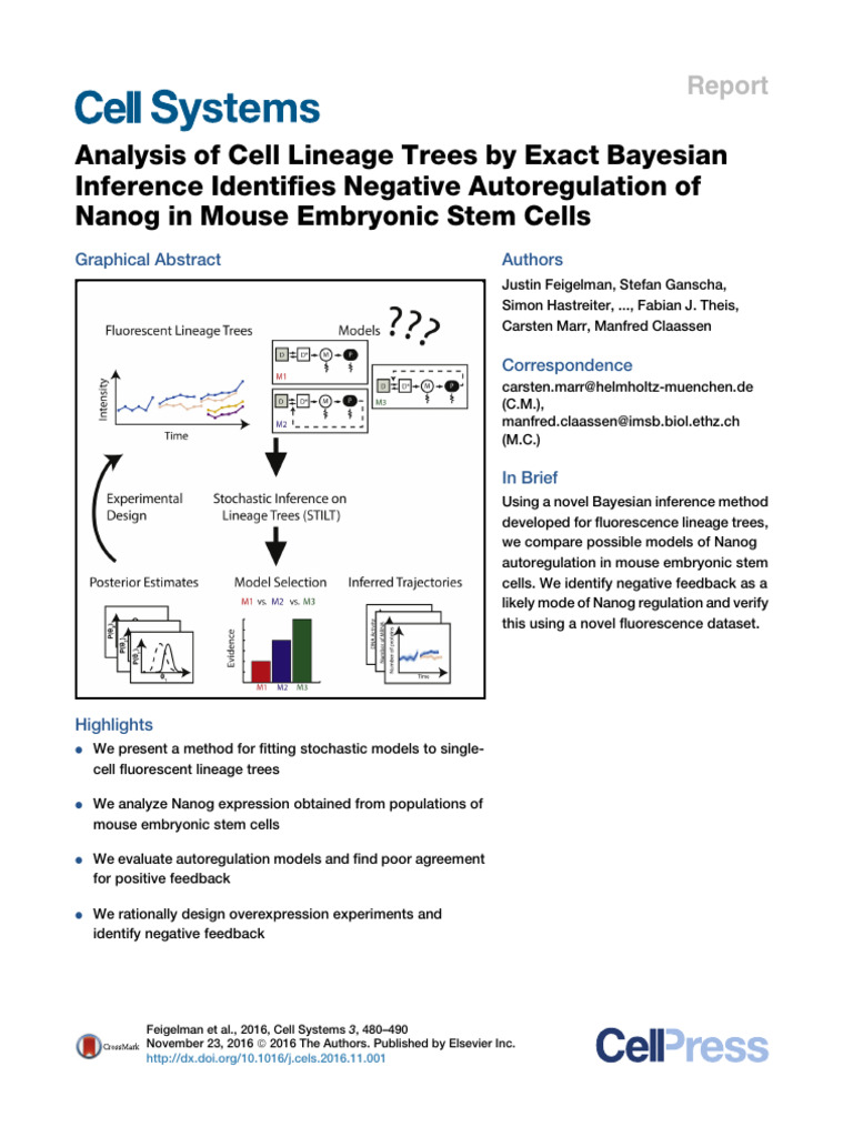 Analysis of Cell Lineage Trees by Exact Bayesian I | PDF | Statistical Inference | Confidence ...
