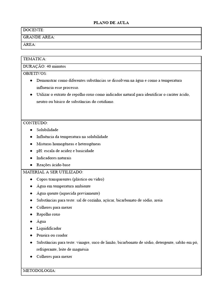 Modelo Plano Aula | PDF