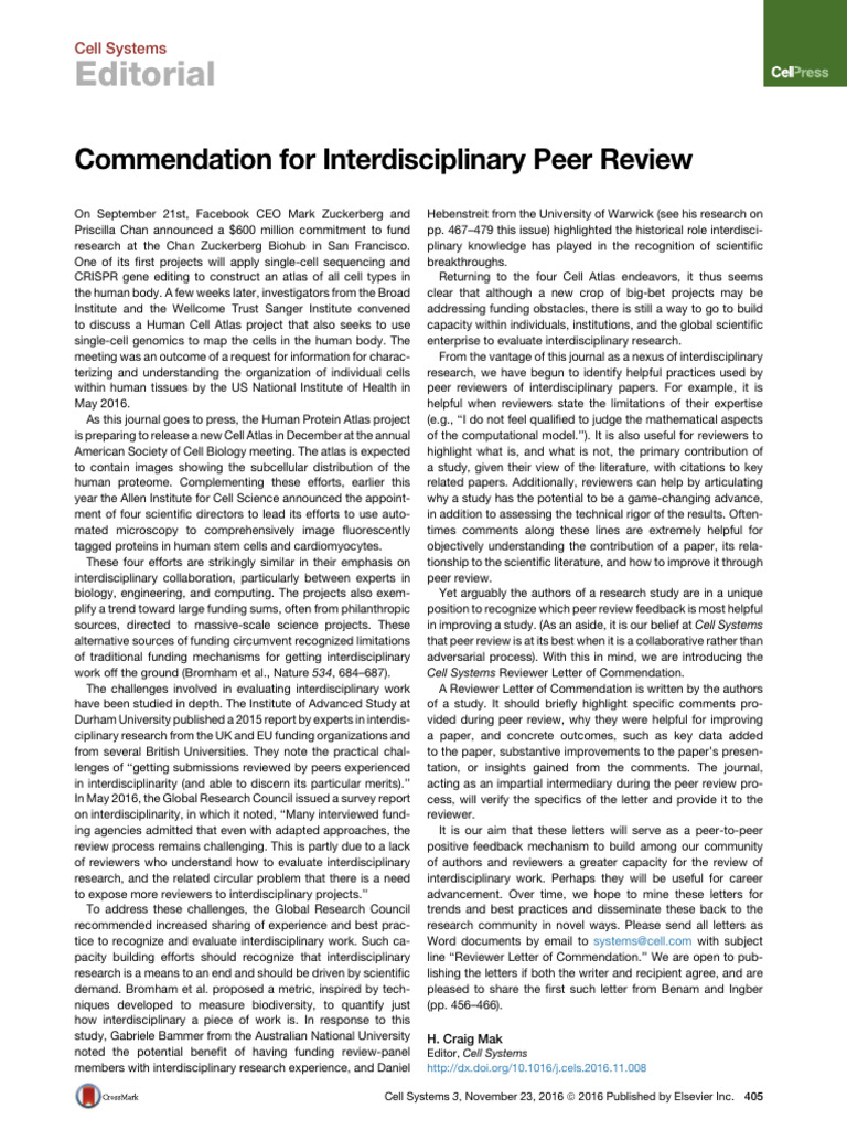 Commendation For Interdisciplinary Peer Review - Cel | PDF ...
