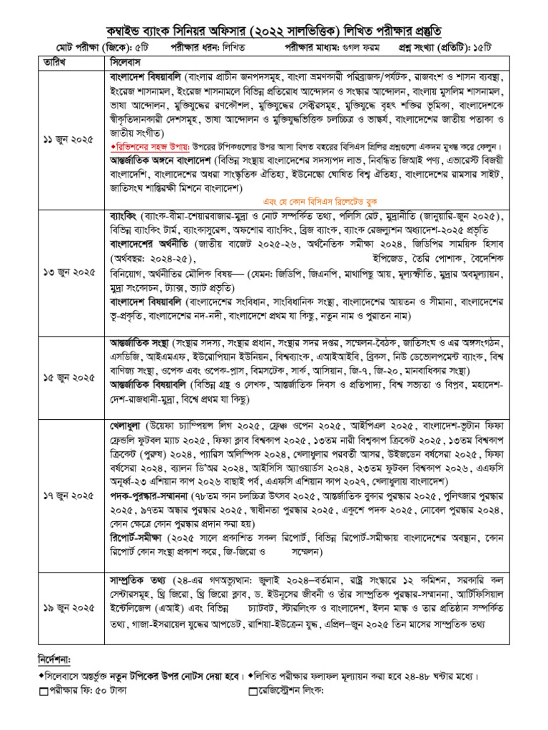 Combined SO Written GK Exam (Routine & Syllabus) | PDF