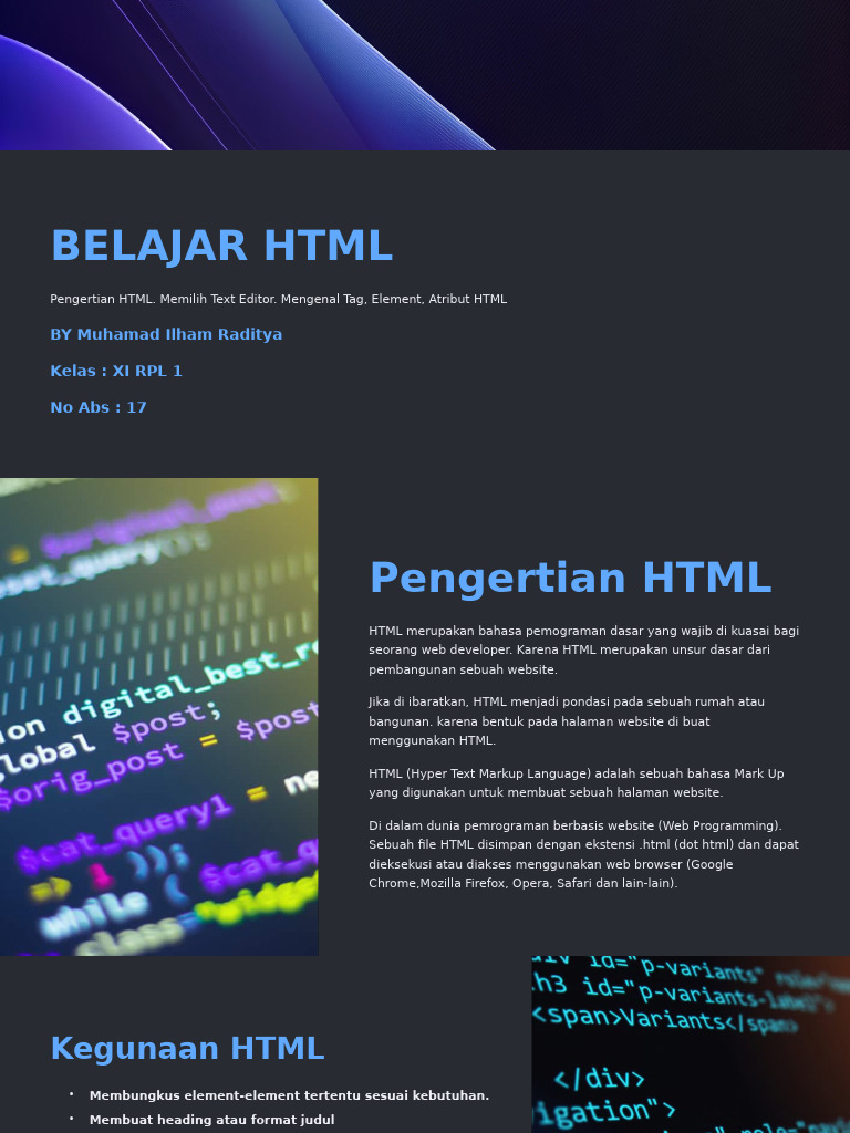 Materi Kelas XI RPL 1 Tentang HTML | PDF