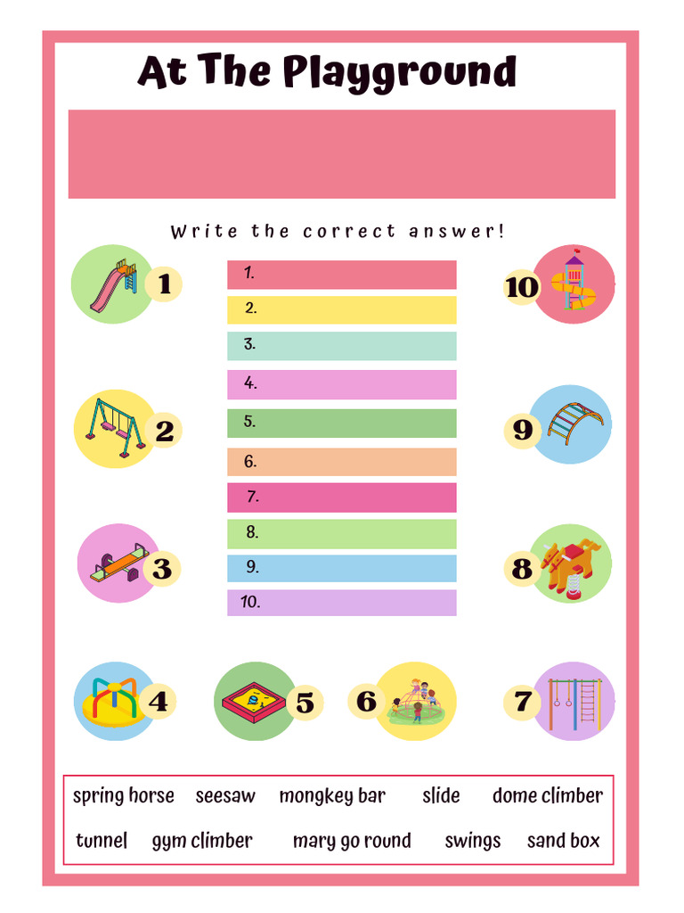 Colorful Illustrative Playground Worksheet | PDF