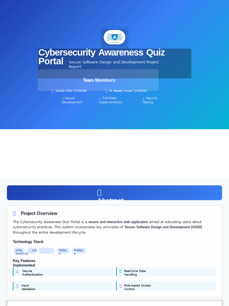 Cybersecurity Awareness Quiz Portal Pdf Computer Security Security