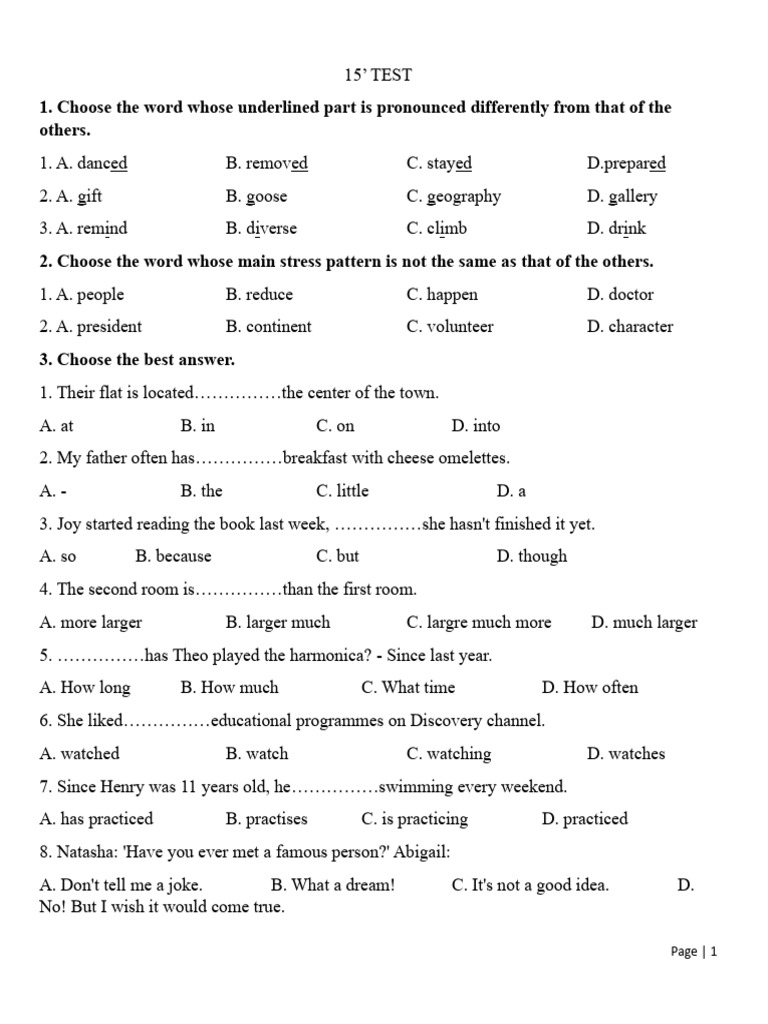 ĐỀ KT 15P ĐỀ CUỐI | PDF | Linguistic Morphology | Language Mechanics