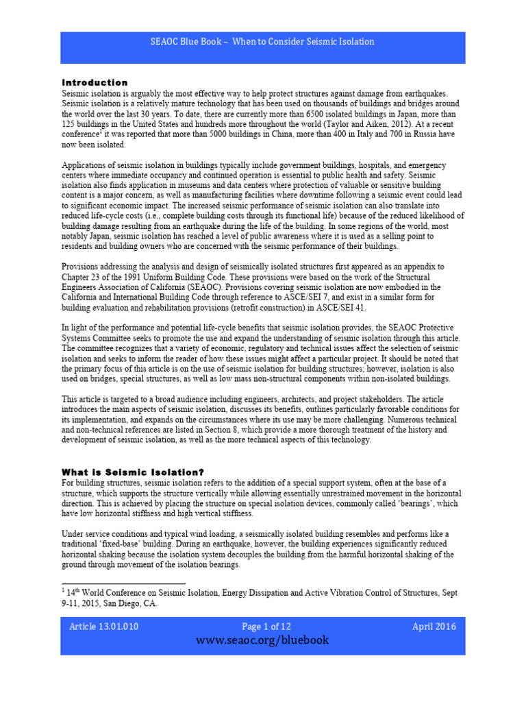 2016 - When To Consider Seismic Isolation | PDF | Bearing (Mechanical ...