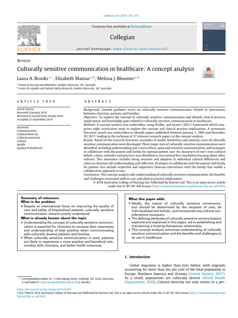 Culturally Sensitive Communication in Healthcare A Concept Analysis ...