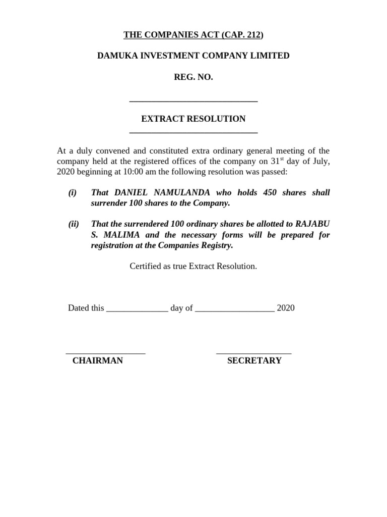 Share Transfer Resolution, DAMUKA | PDF