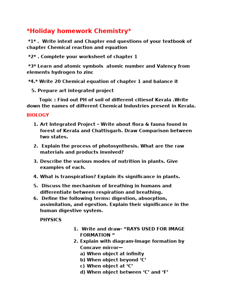 Holiday Homework Class 10 | PDF