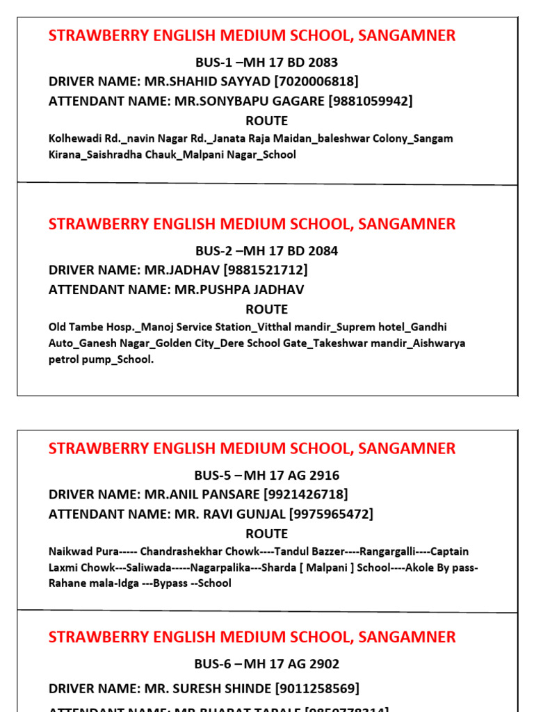 Strawberry School Bus Routes and Timings | PDF