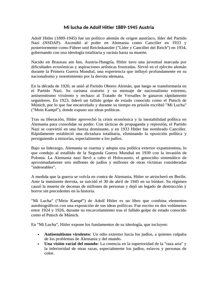 Ideología y legado de "Mi Lucha" | PDF | Alemania nazi | Adolf Hitler