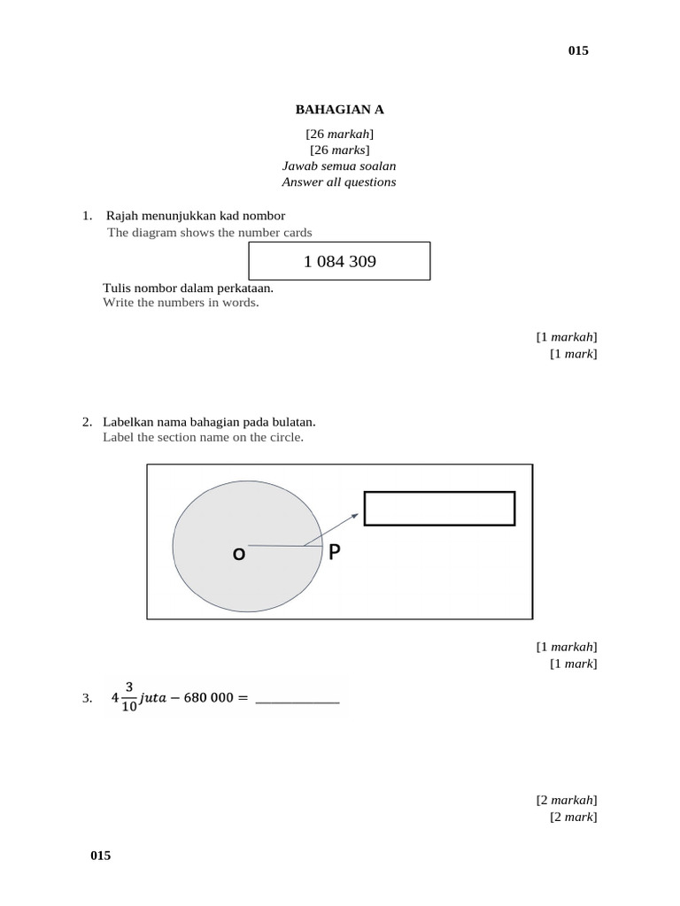 Kertas Uasa Matematik Tahun 6 Bahagian A | PDF