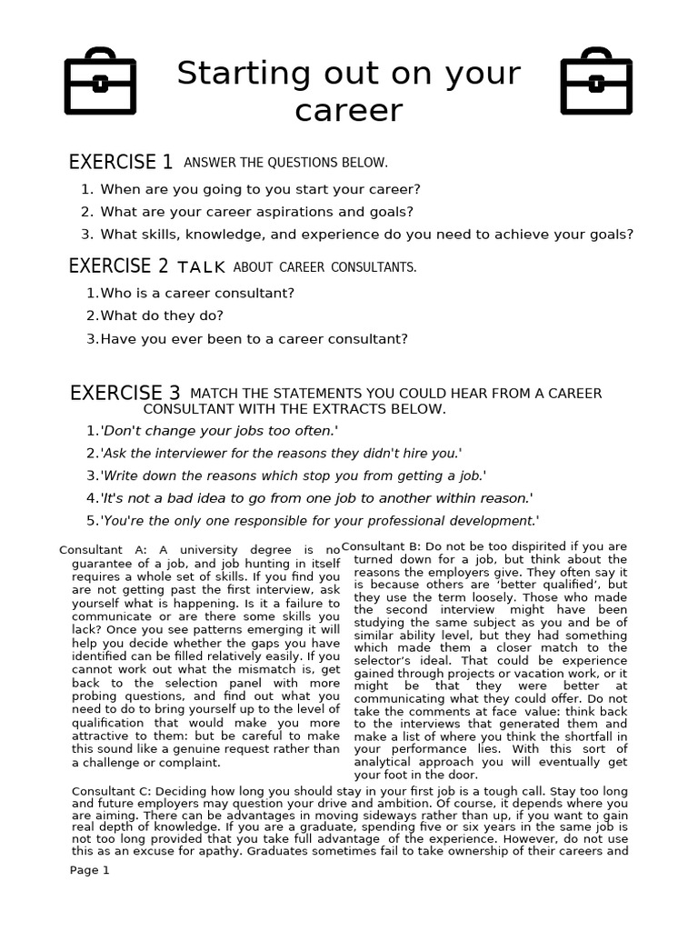 B2 Starting Out On Your Career Worksheet | PDF | Reason | Employment