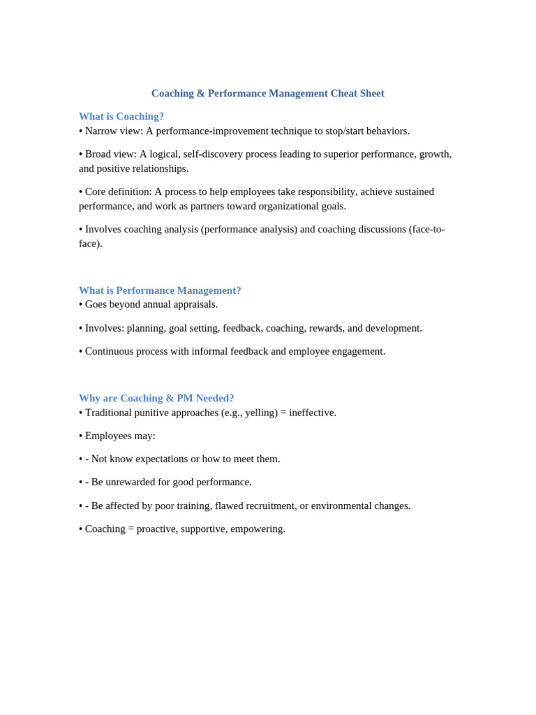 Coaching & Performance Management Guide | PDF | Goal Setting | Goal