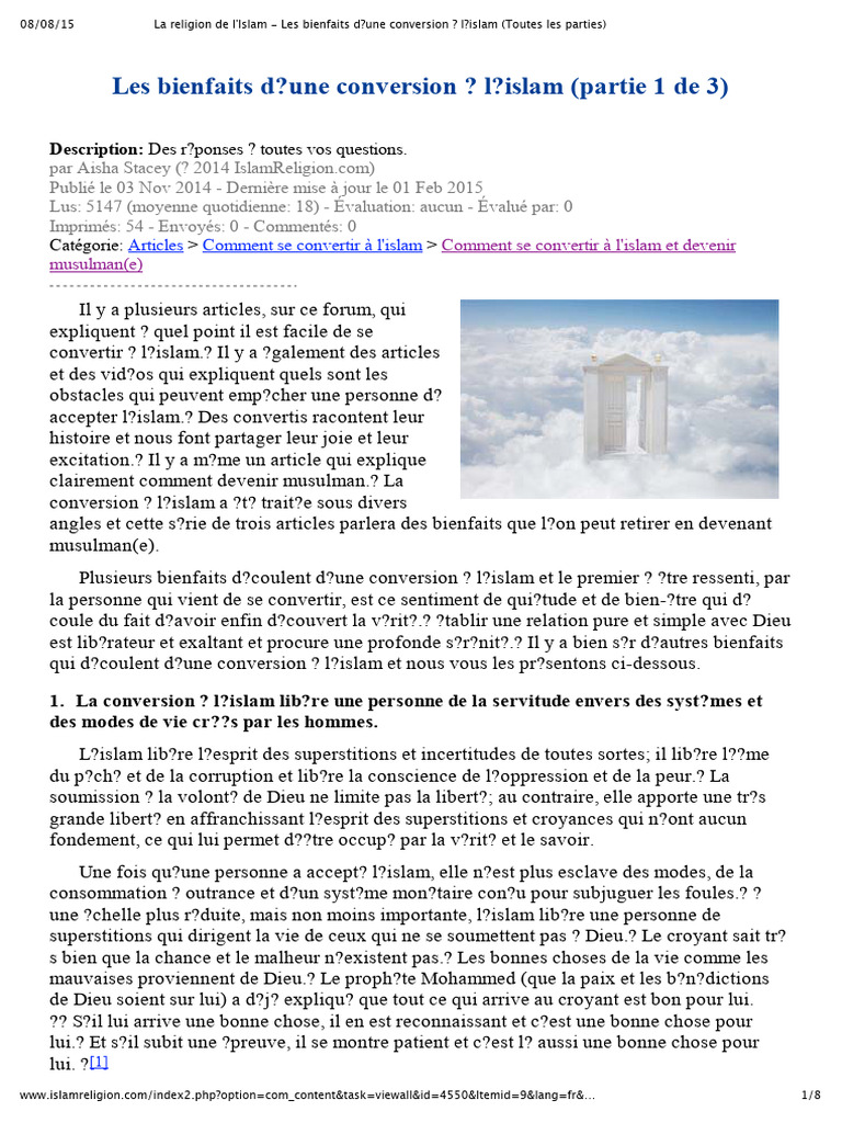 Les Bienfaits D'une Conversion L'islam (Toutes Les Parties) | PDF