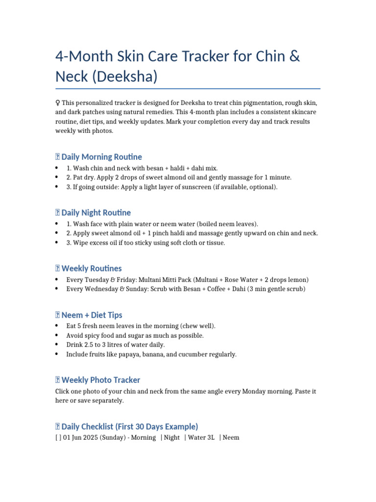 Deeksha 4 Month Skin Tracker | PDF | Skin Care