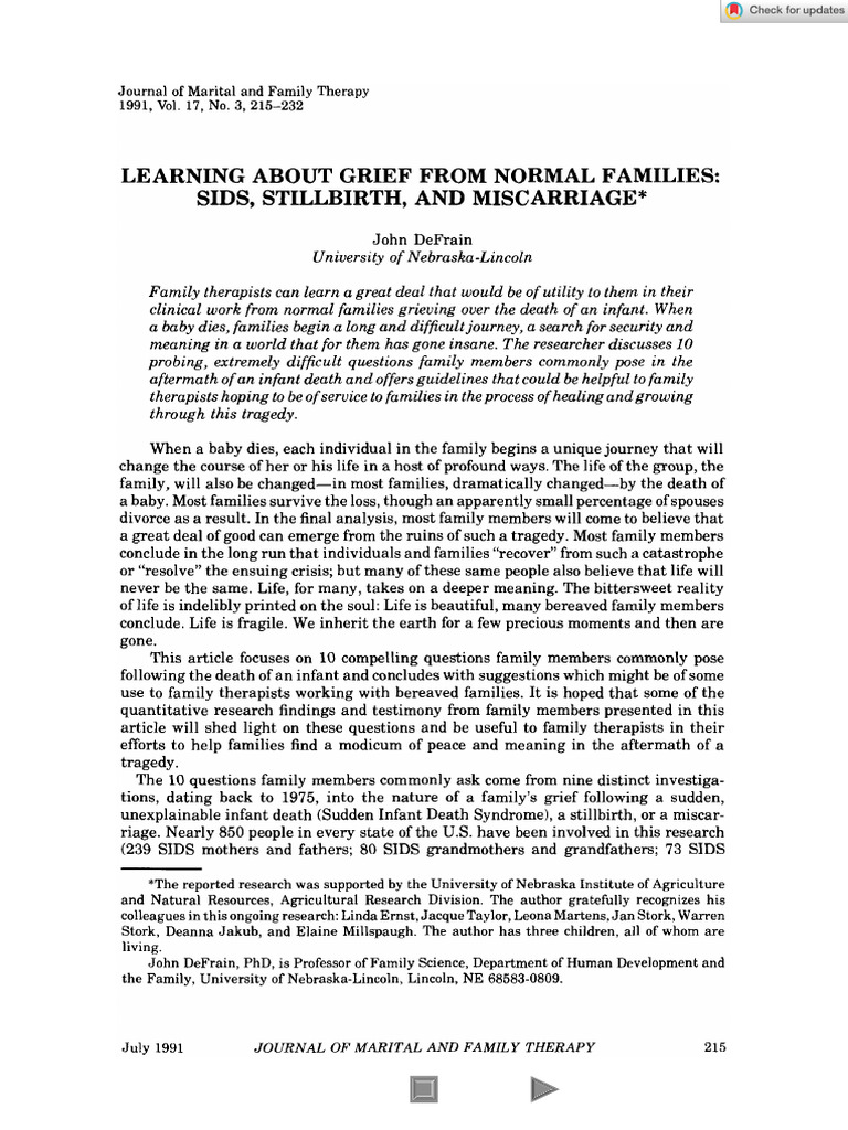Marital Family Therapy - July 1991 - Defrain - Learning About Grief ...