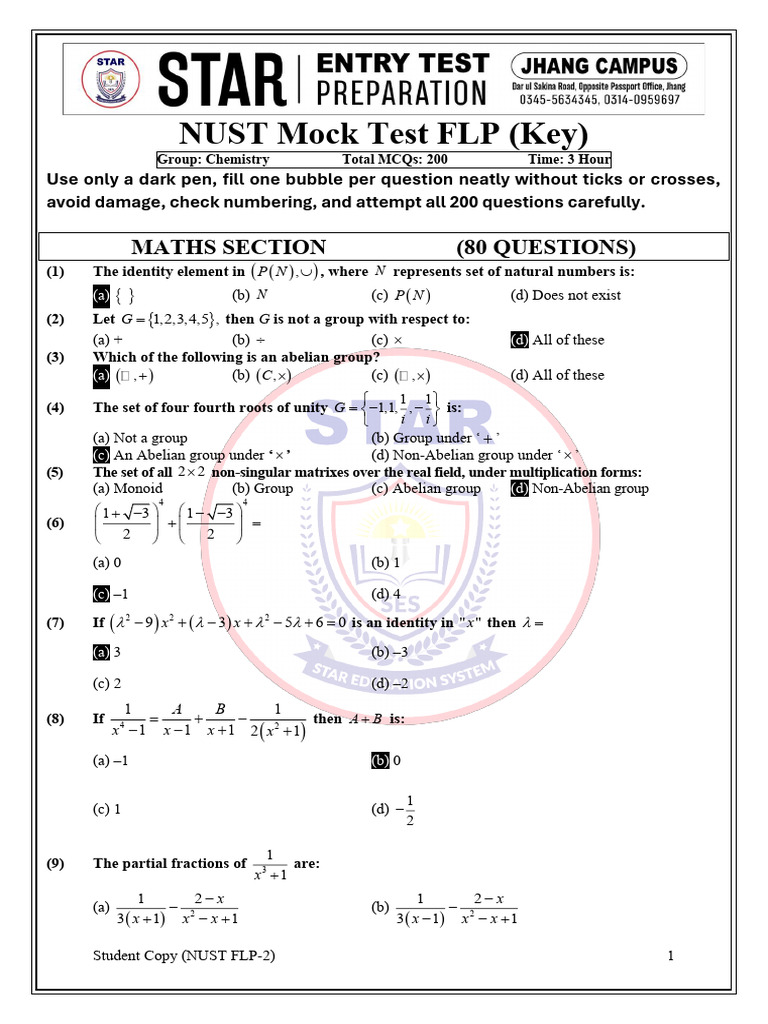 Nust Mock Test Flp-2 Key | PDF | Force | Amplifier