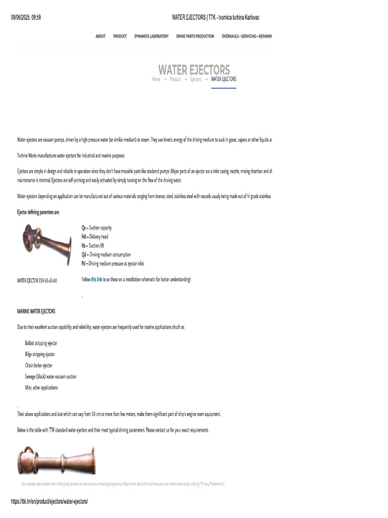 WATER EJECTORS - TTK - Tvornica Turbina Karlovac | PDF