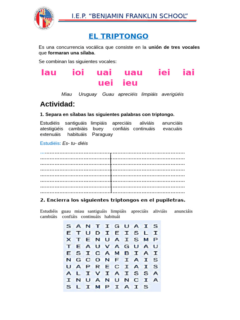 Ficha sobre el Triptongo | PDF