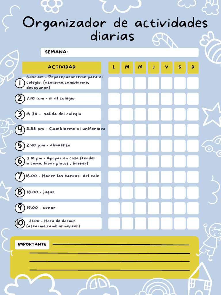 Organizador Semanal de Actividades Diarias | PDF