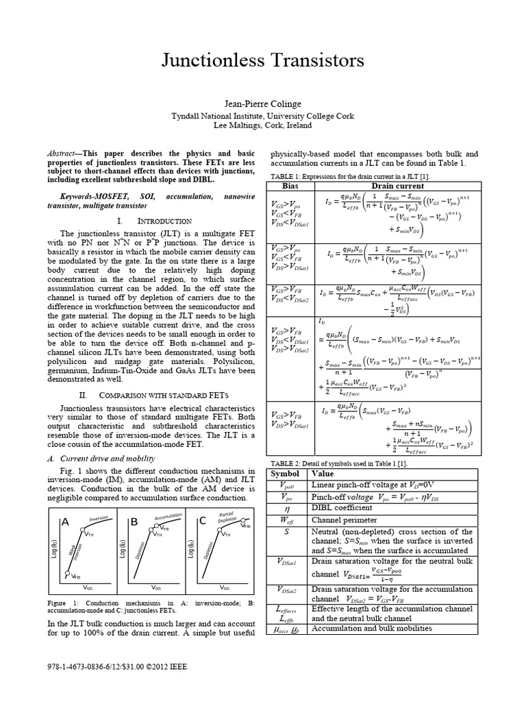Understanding Junctionless Transistors | PDF | Field Effect Transistor ...