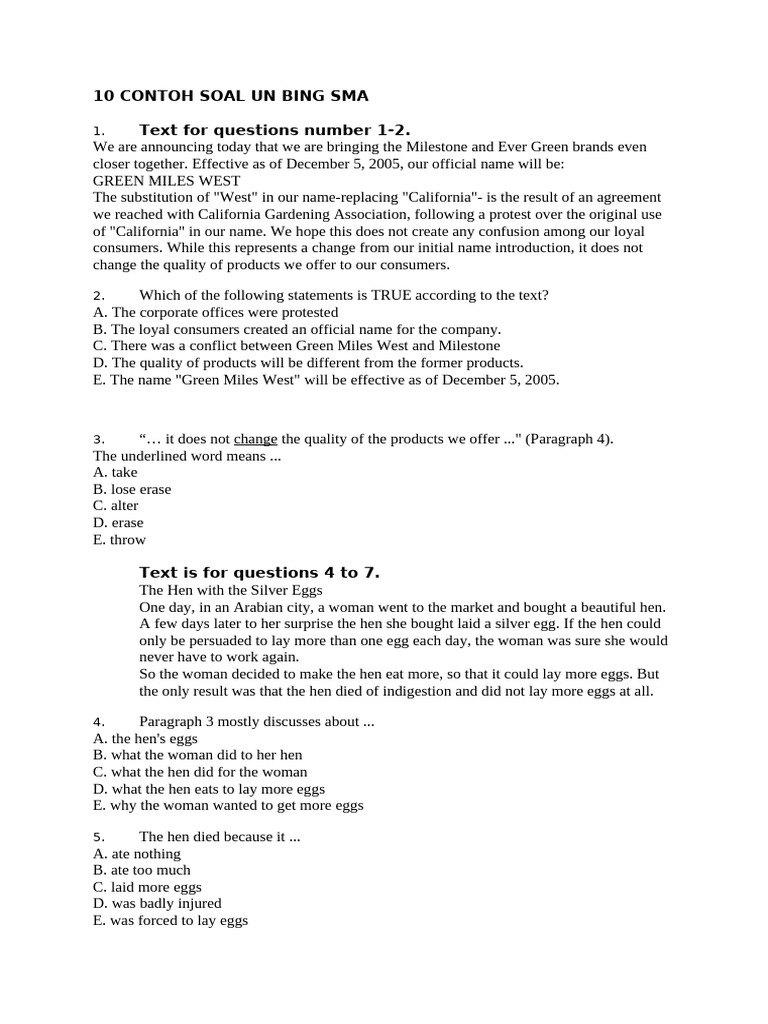 10 Contoh Soal Un Bing Sm1 | PDF | Chess Openings | Chess