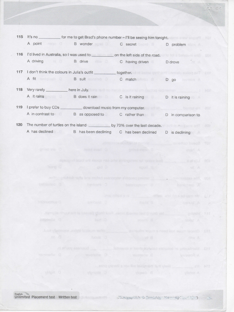 Exam Placement 1 Level | PDF
