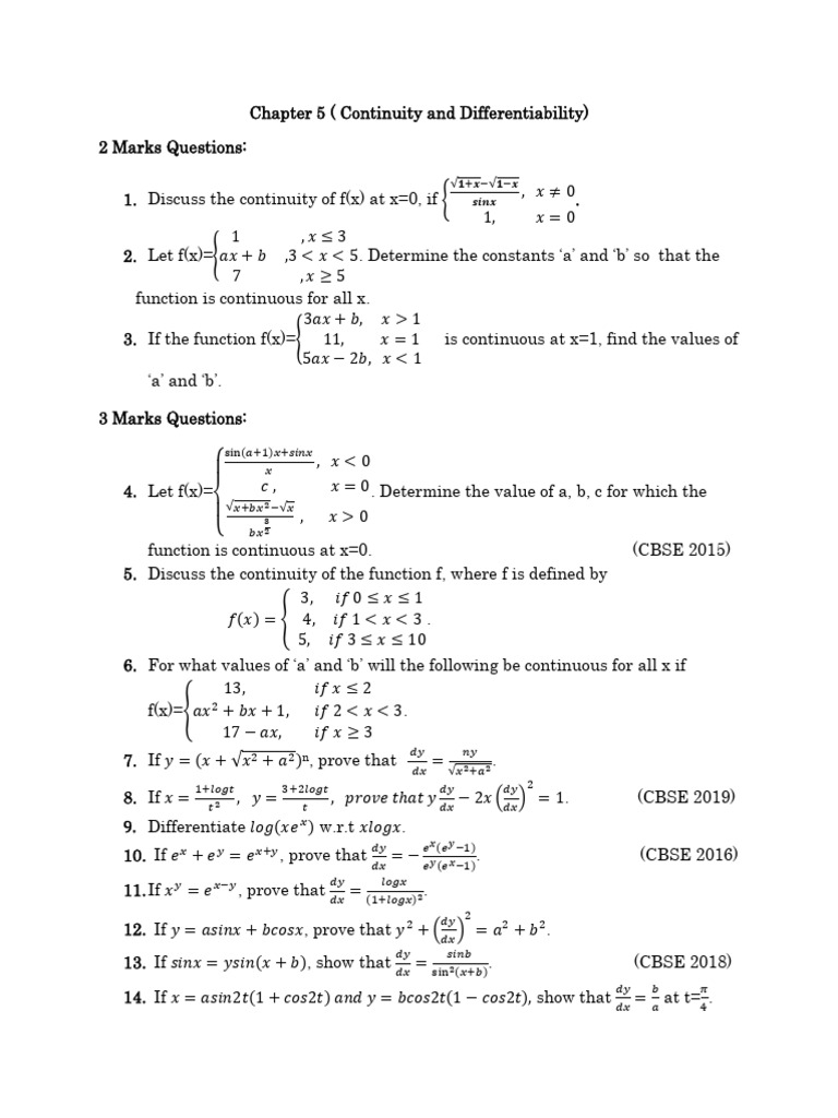 Continuity and Differentiability Analysis | PDF | Calculus ...